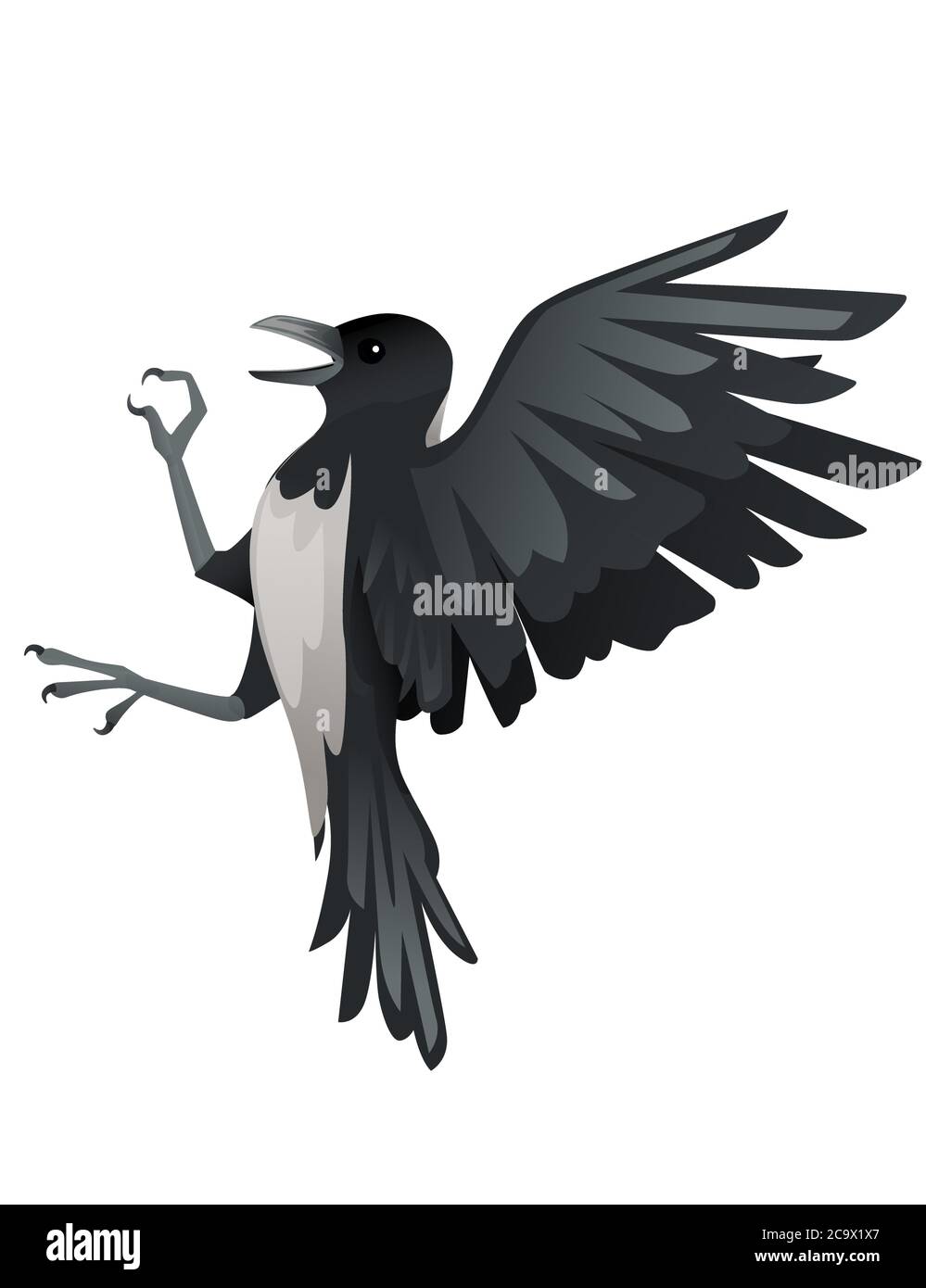 Predatory bird adult black and gray crow cartoon animal design birds of ...