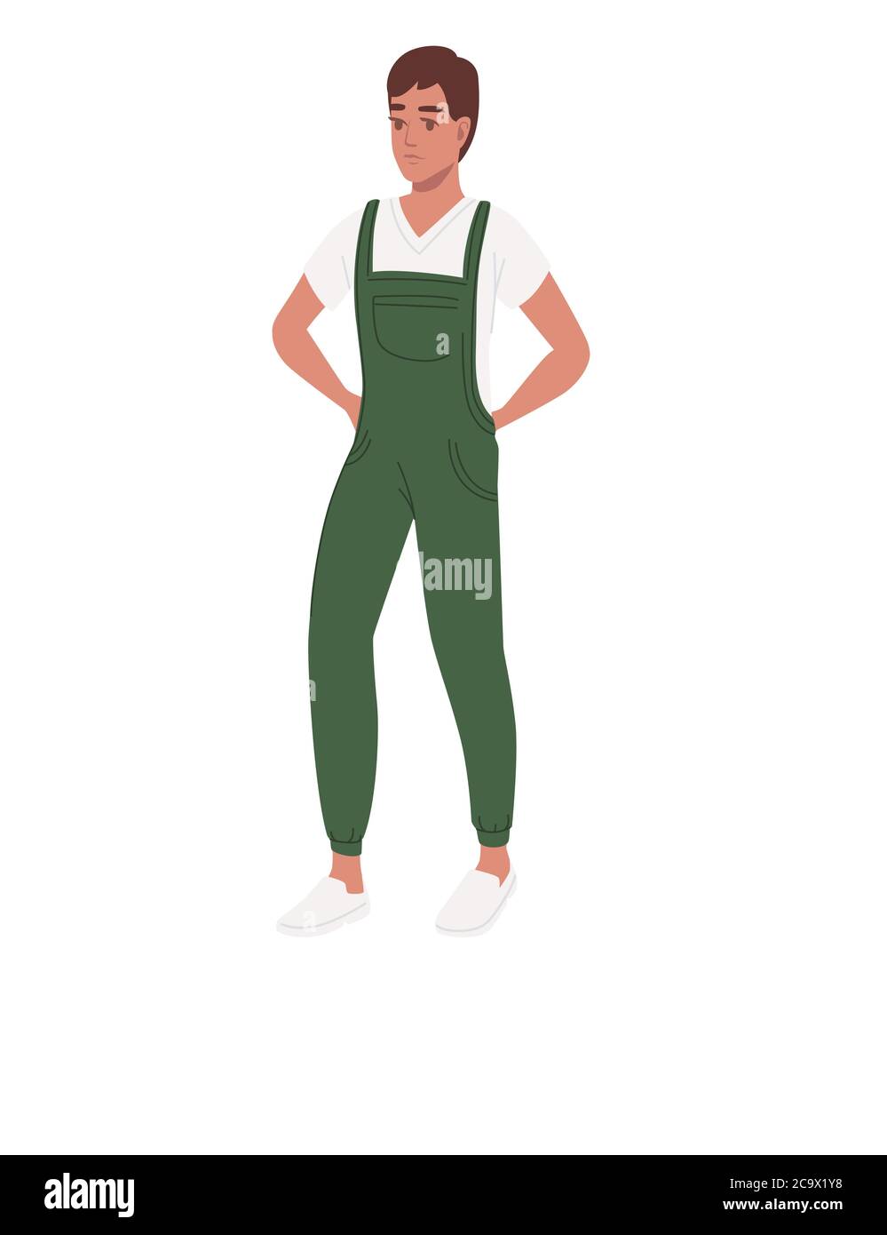 Professional cleaner man wearing green uniform cleaning process cartoon ...