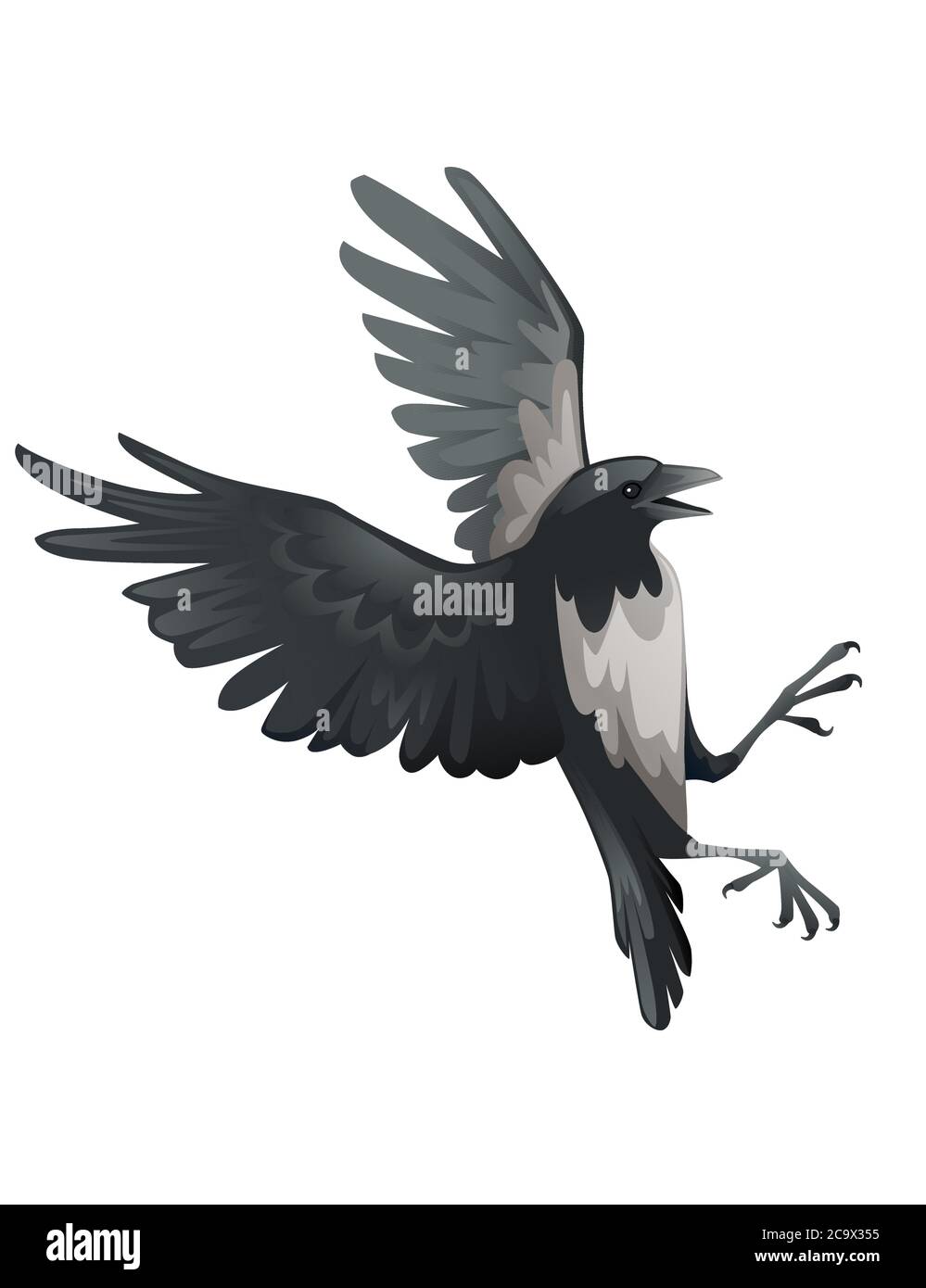 Predatory bird adult black and gray crow cartoon animal design birds of ...