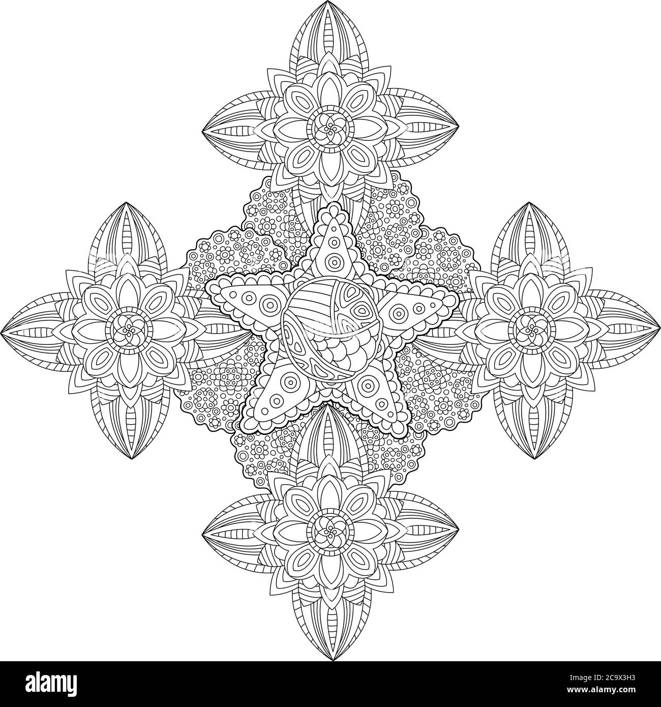 Beautiful coloring book page with star in the center on white ...