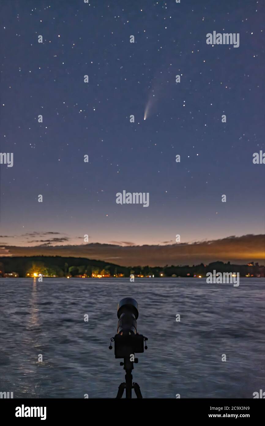 A camera and tripod on the shores of Chemong Lake near Peterborough ...
