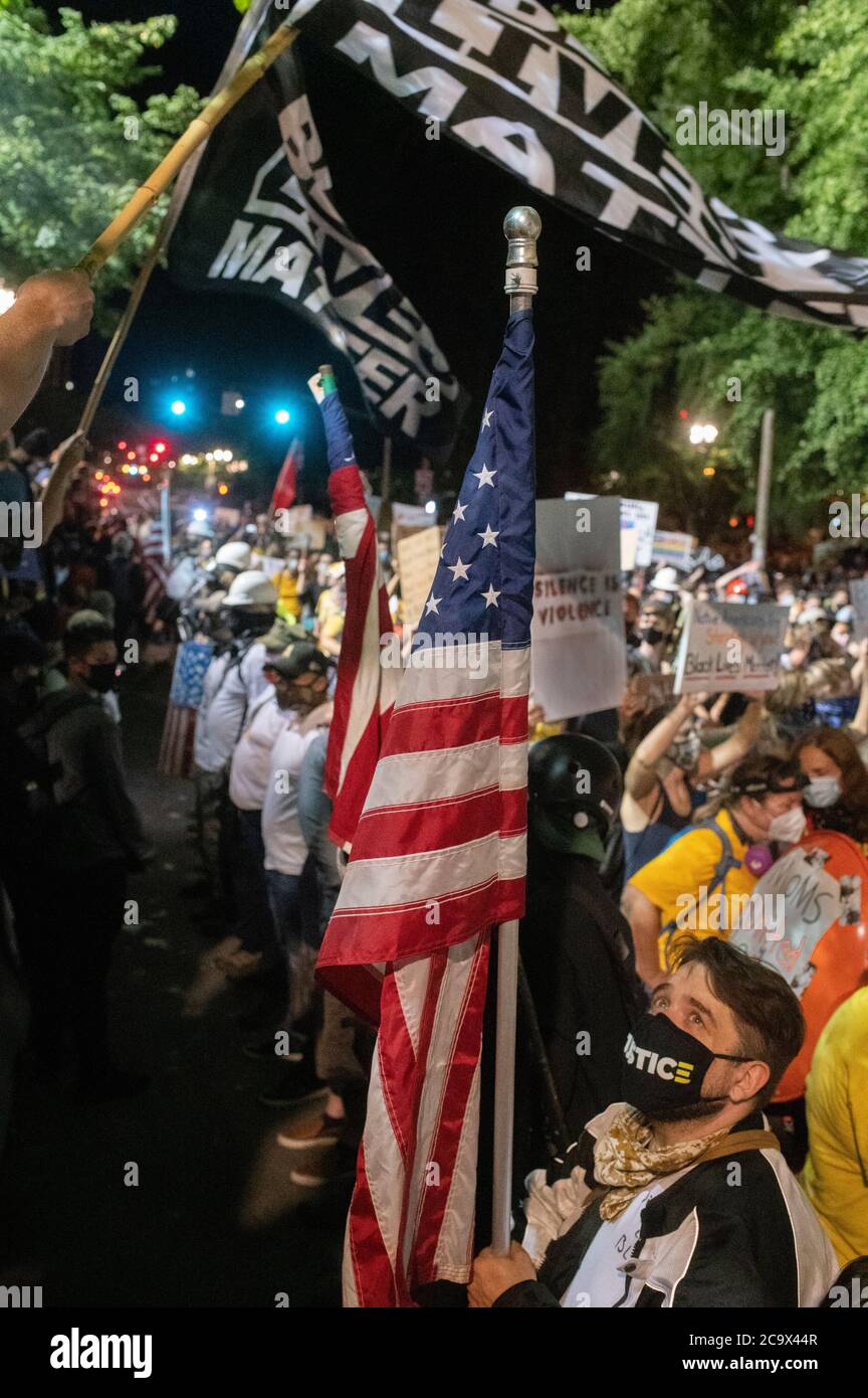 Portland Protest Justice Center, Oregon USA August 1st 2020 Stock Photo ...