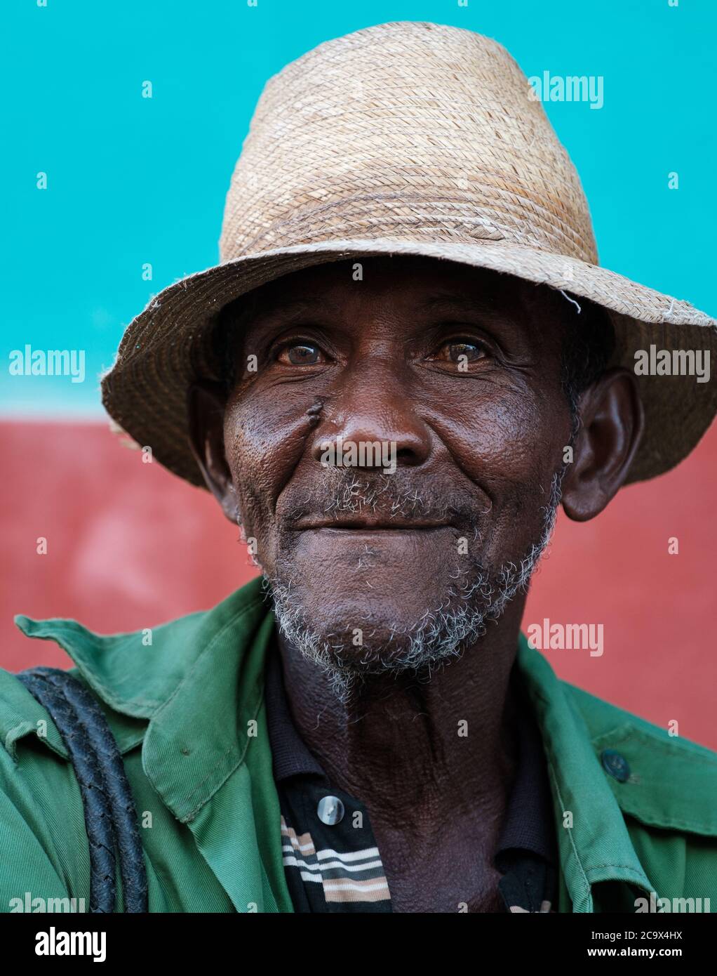 TRINIDAD, CUBA - CIRCA JANUARY 2020: Portrait of old Cuban man in the ...