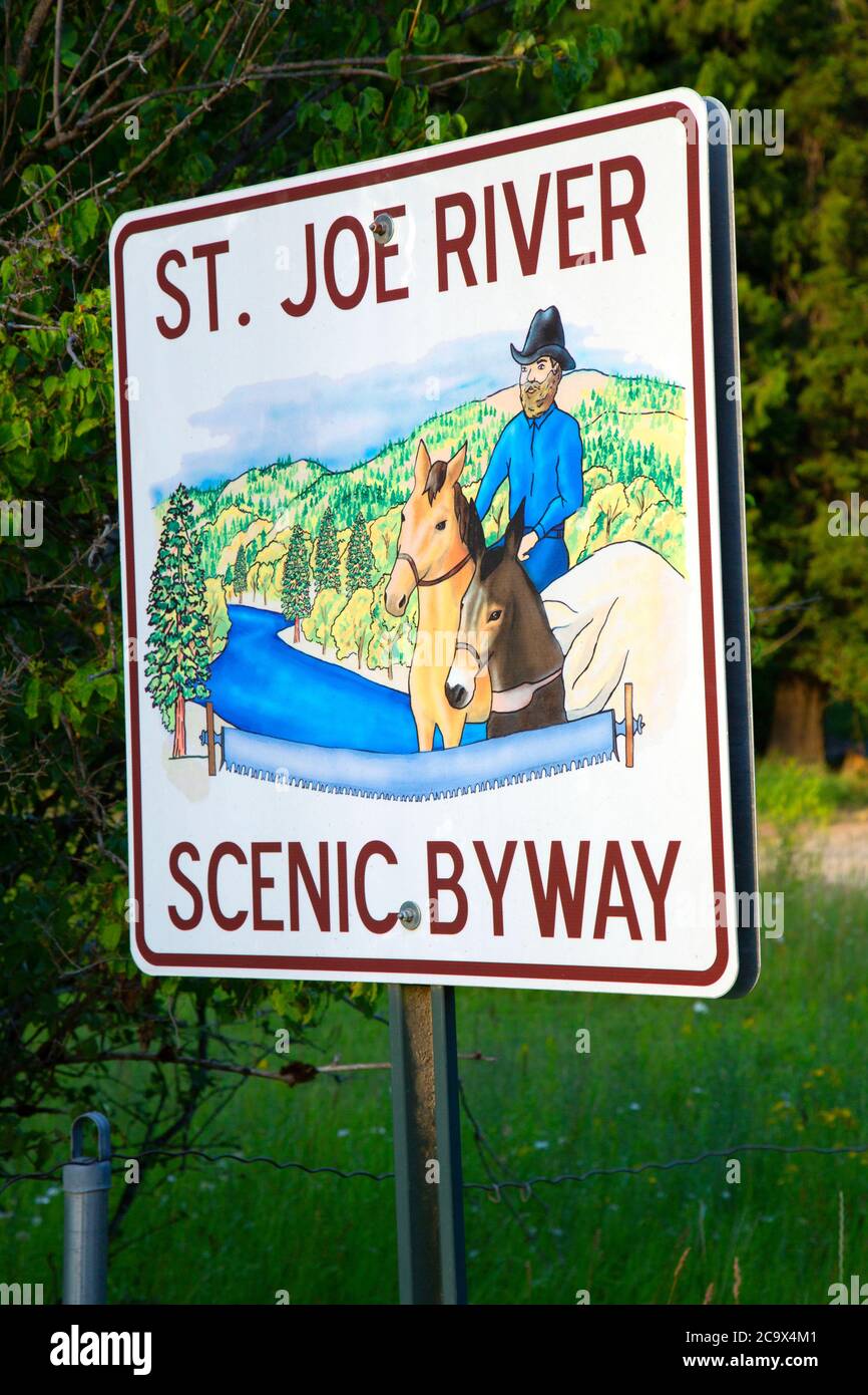 St. Joe River Scenic Byway sign, St Joe National Forest, Idaho Stock ...