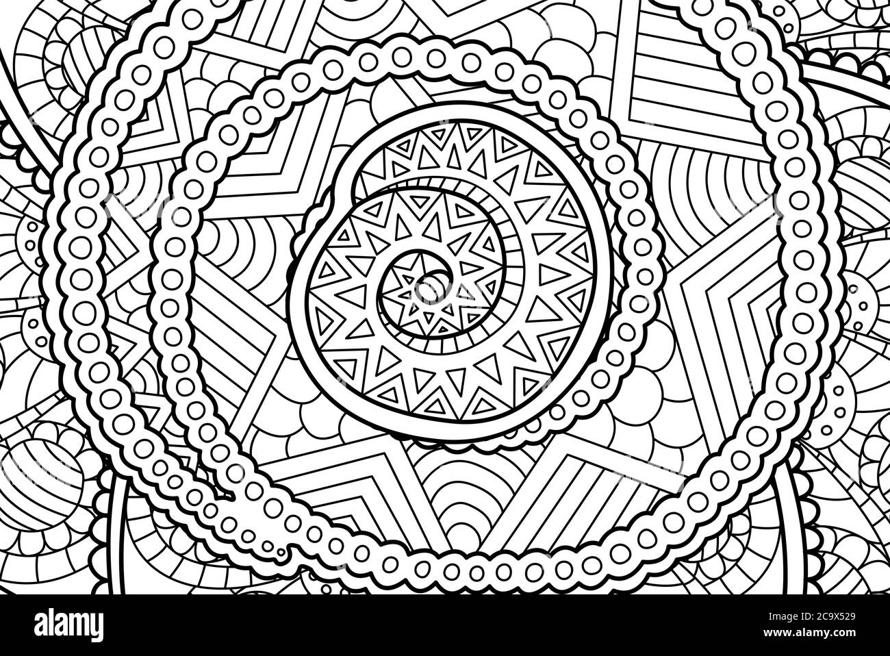 Beautiful coloring book page with rectangle abstract art with spiral ...