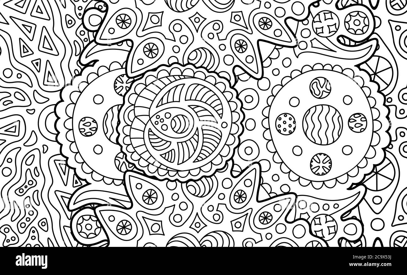 Coloring book page with black and white beautiful abstract contour art ...