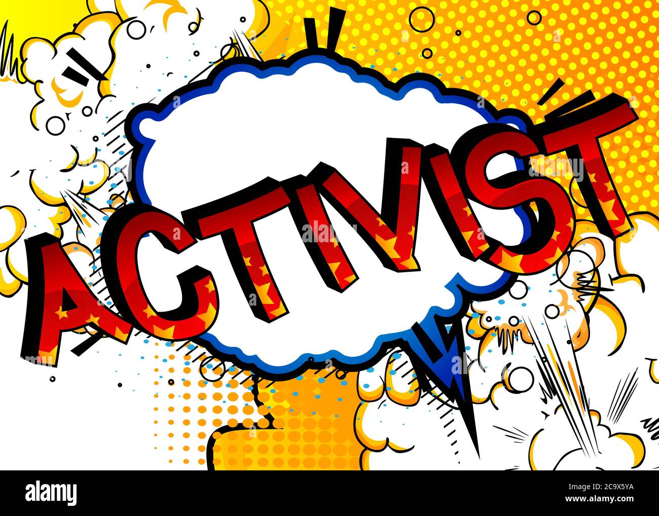 Activist Comic book style cartoon words on abstract comics background ...