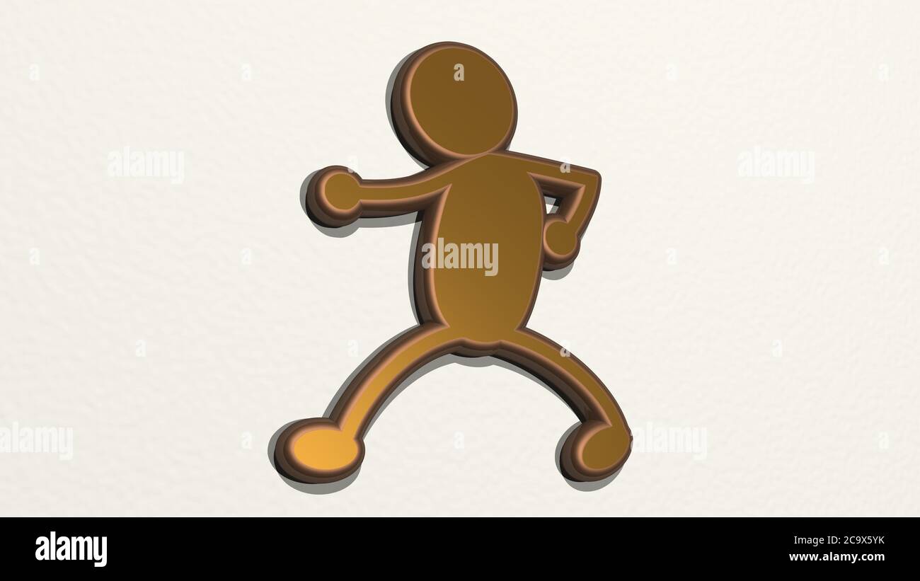 ANT MAN DANCING made by 3D illustration of a shiny metallic sculpture ...