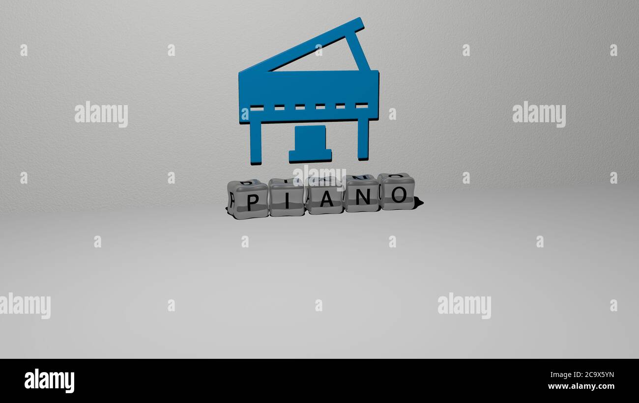 3D graphical image of piano vertically along with text built by ...