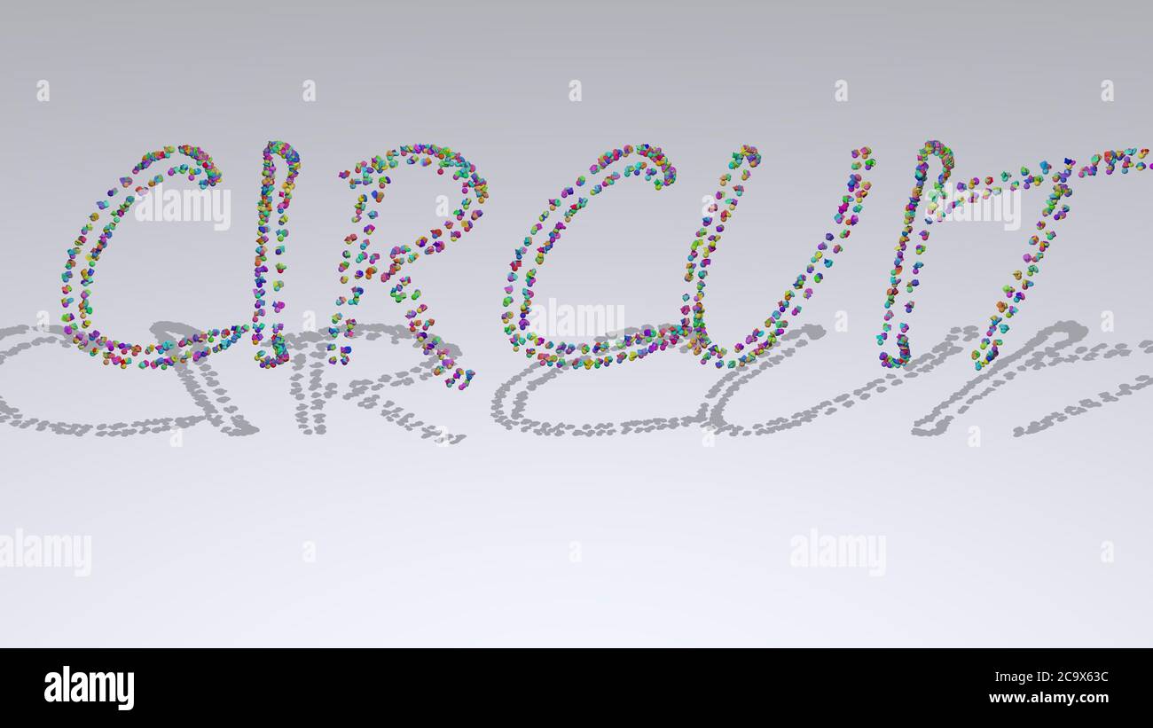 circuit: 3D illustration of the text made of small objects over a white ...