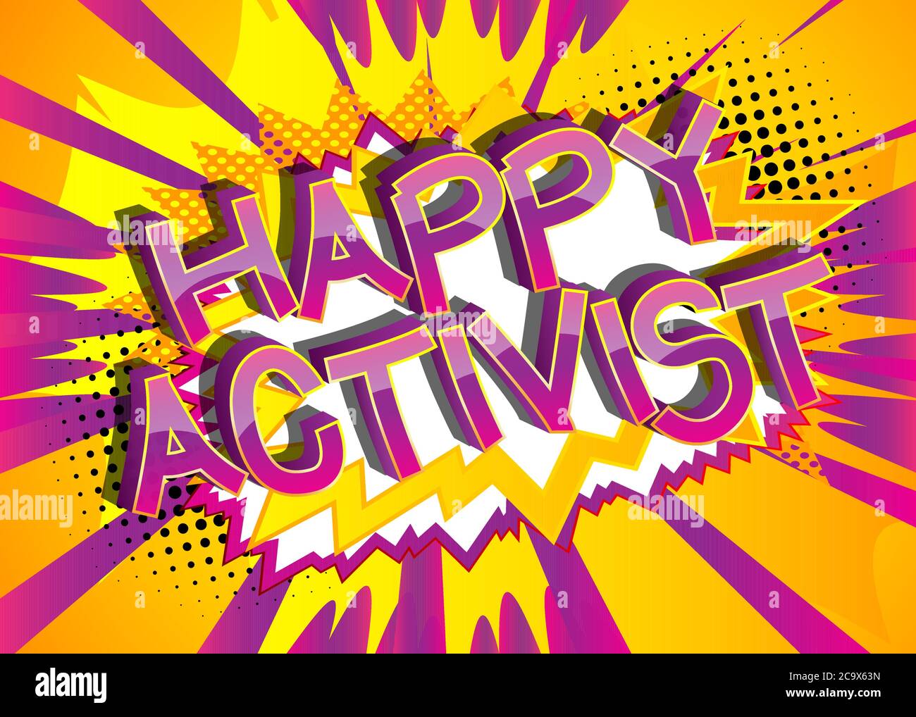 Happy Comic book style cartoon words on abstract comics background ...