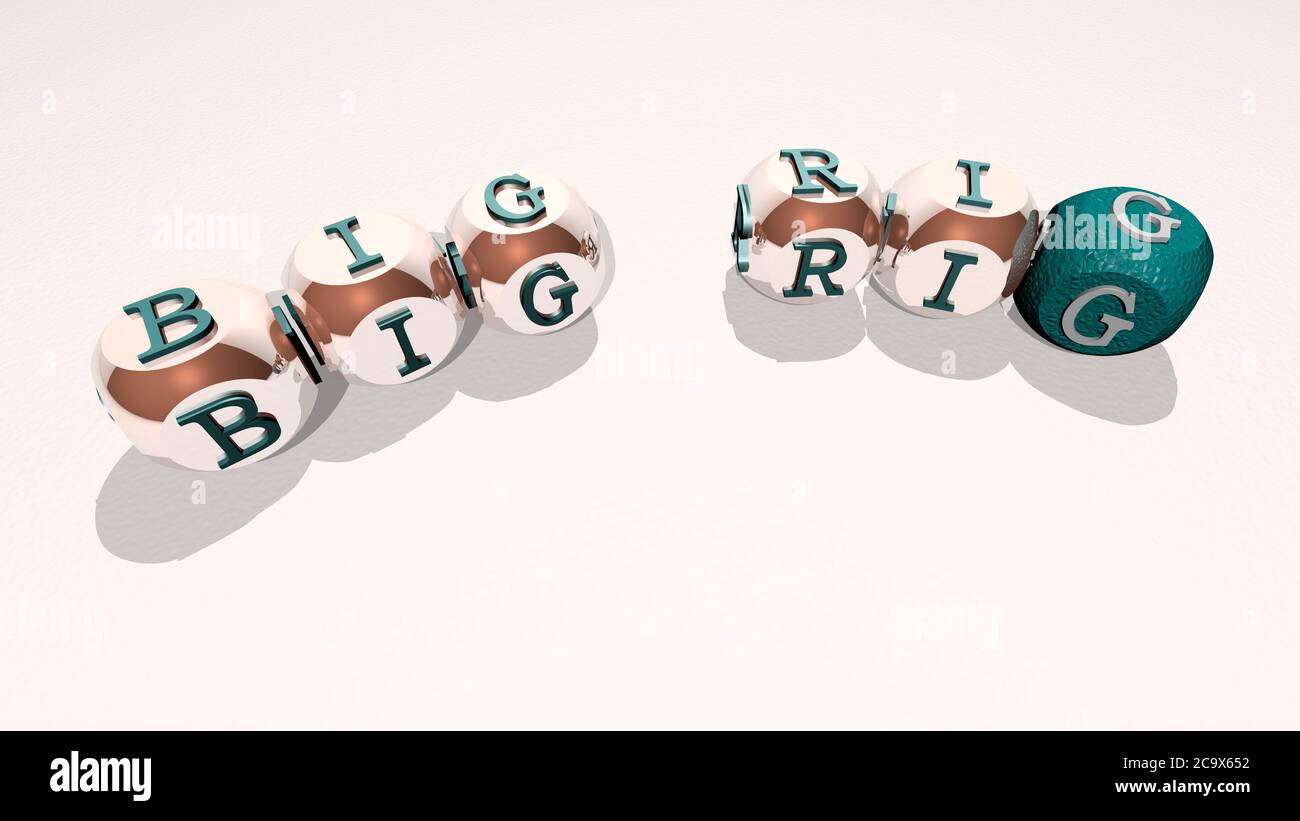 crosswords of big rig arranged by cubic letters on a mirror floor ...