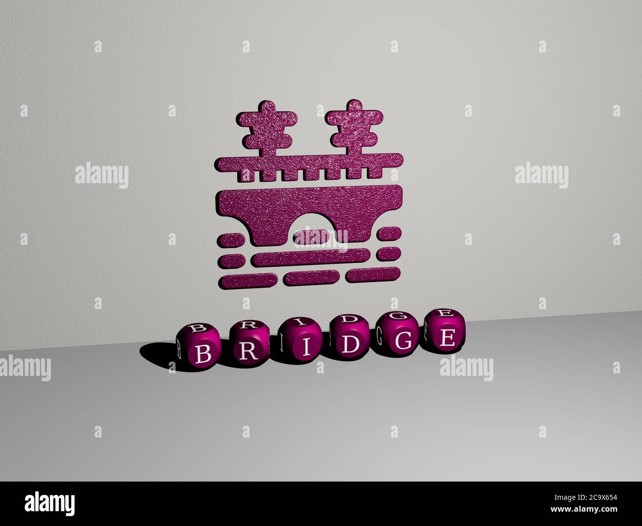 3D representation of BRIDGE with icon on the wall and text arranged by ...