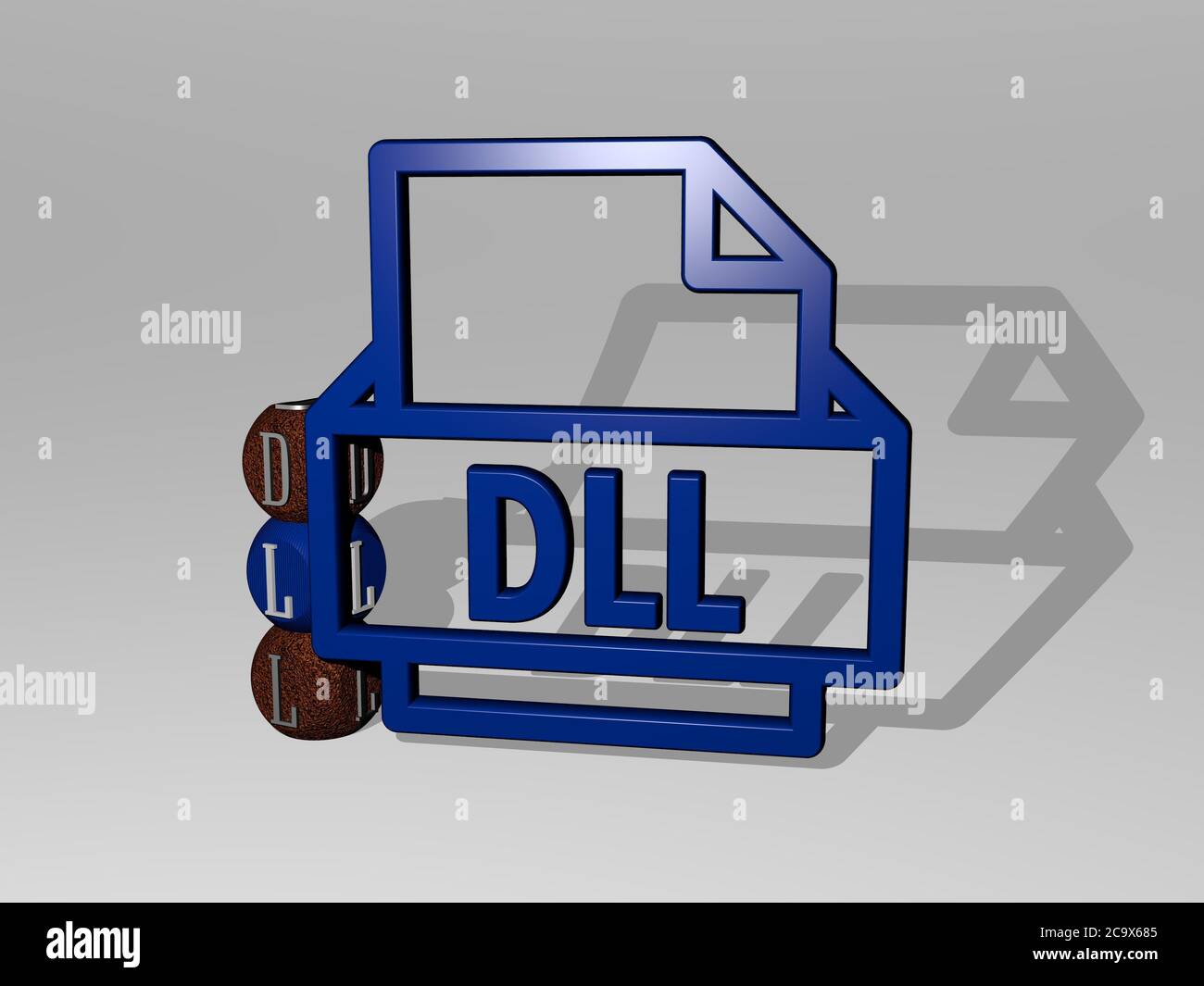 3D representation of dll with icon on the wall and text arranged by ...