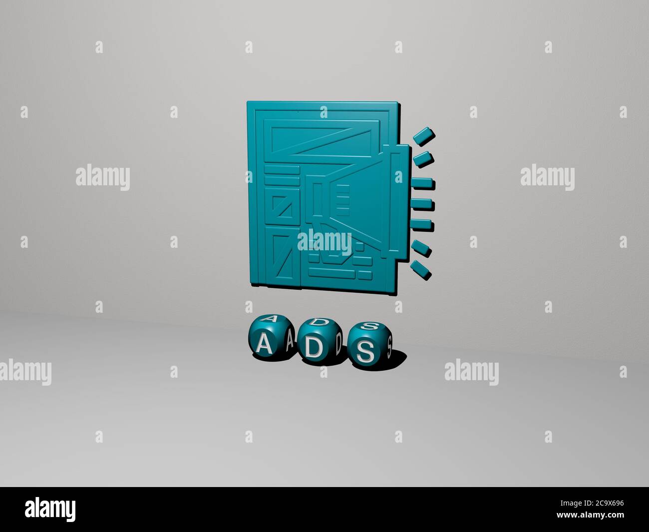 3D representation of ADS with icon on the wall and text arranged by ...