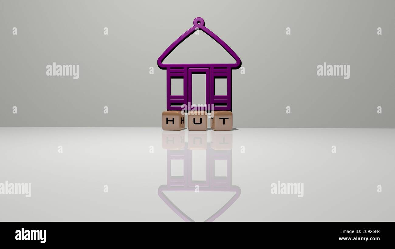3D graphical image of HUT vertically along with text built by metallic ...