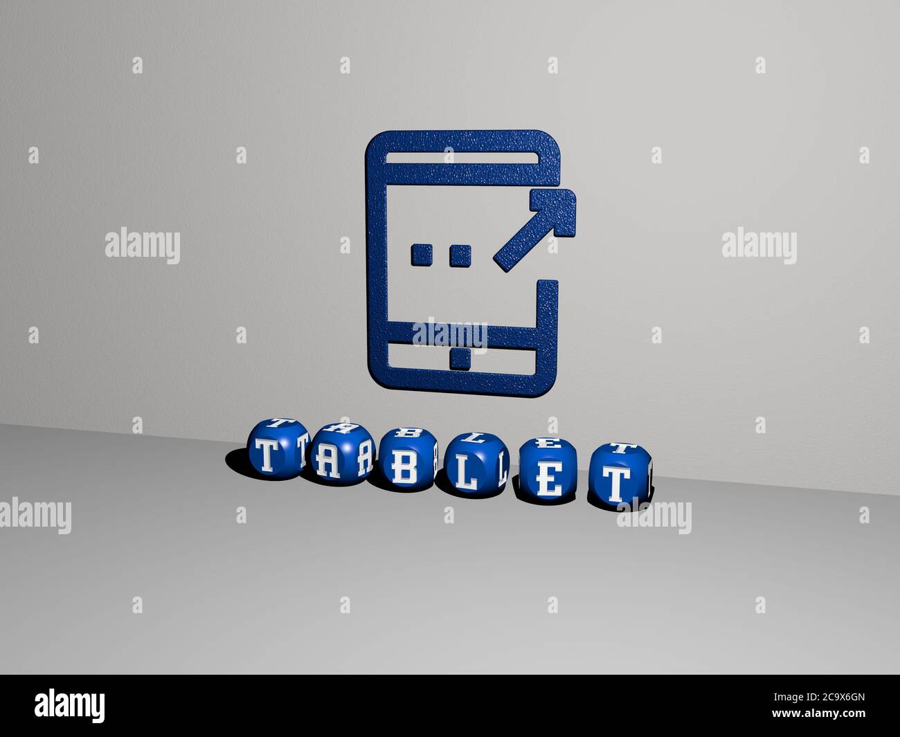 3D graphical image of tablet vertically along with text built by ...