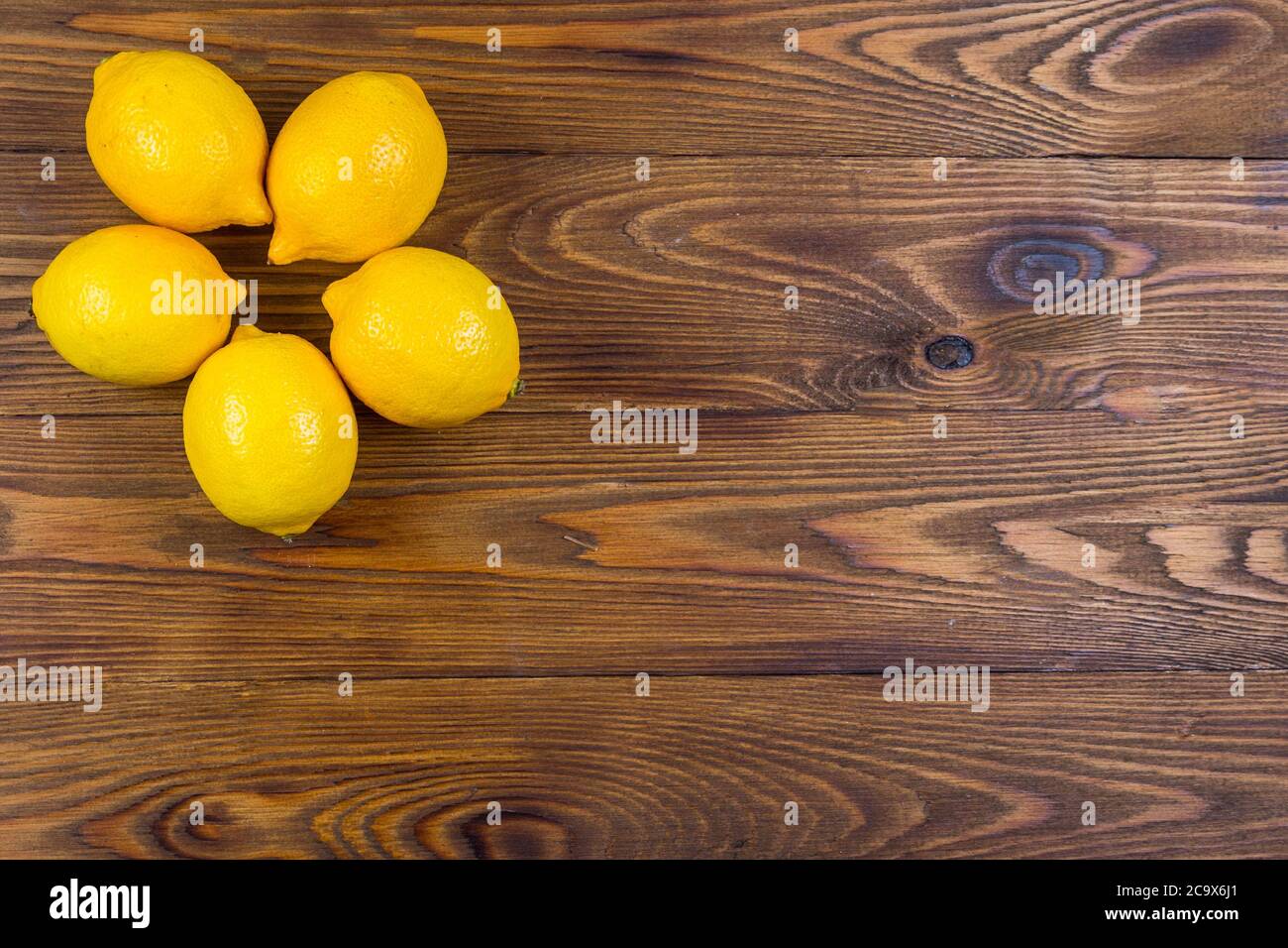 High Angle Still Life View of lemons on Rustic Wood Table Stock Photo ...