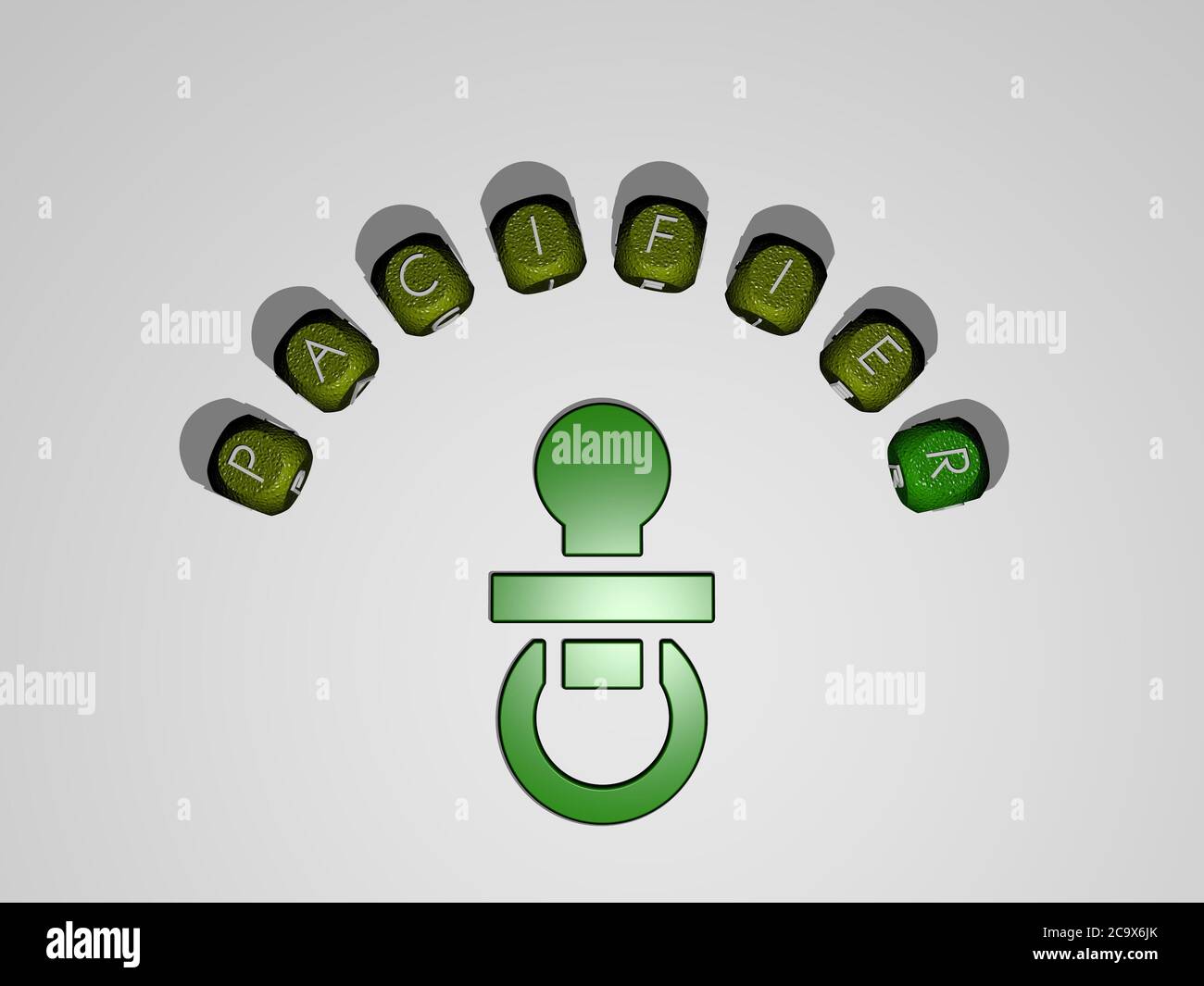 3D illustration of pacifier graphics and text around the icon made by ...