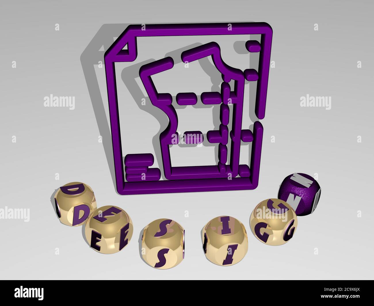 3D graphical image of DESIGN vertically along with text built around ...