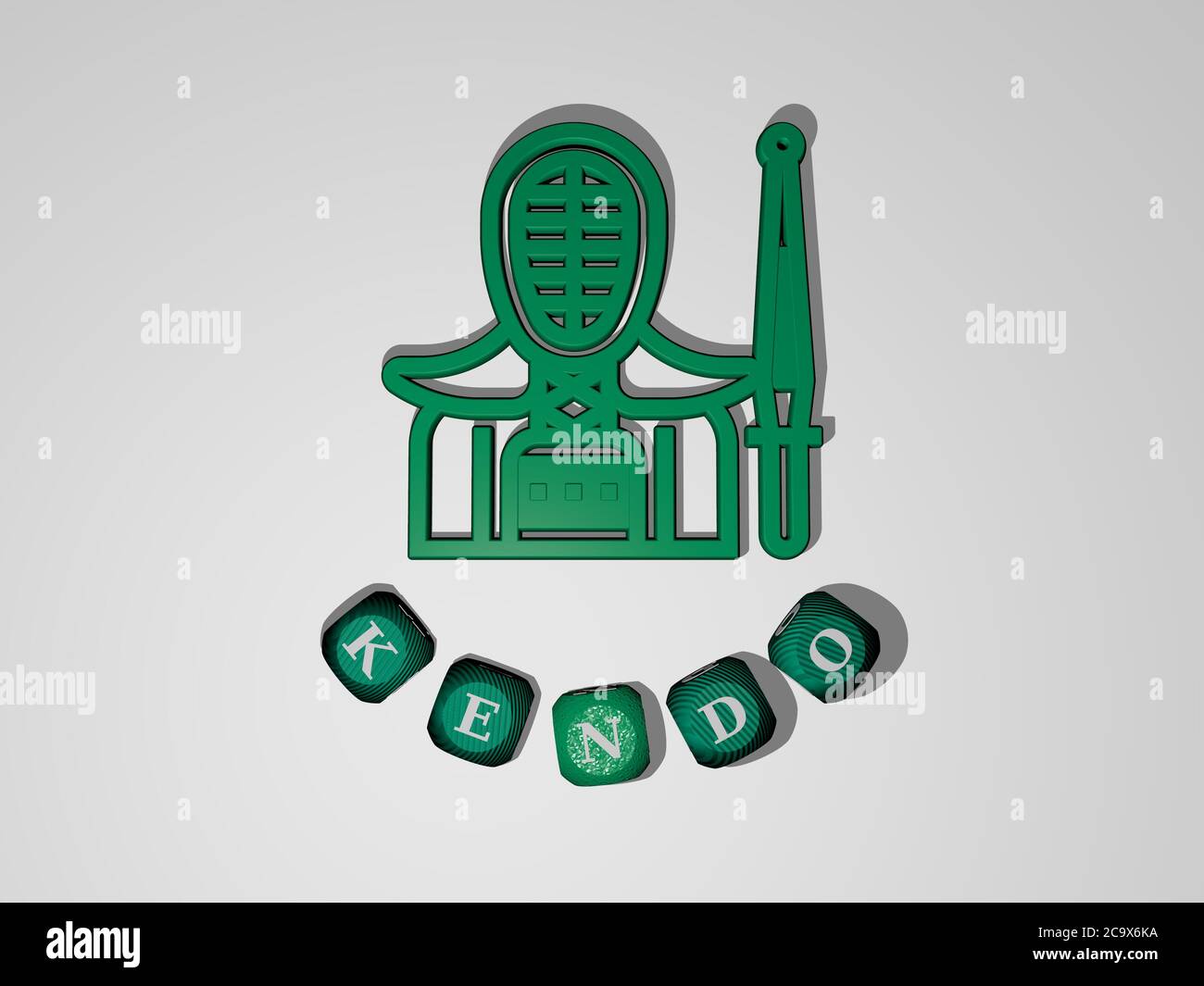 3D representation of kendo with icon on the wall and text arranged by ...