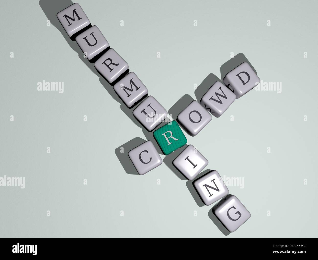 crosswords of crowd murmuring arranged by cubic letters on a mirror ...