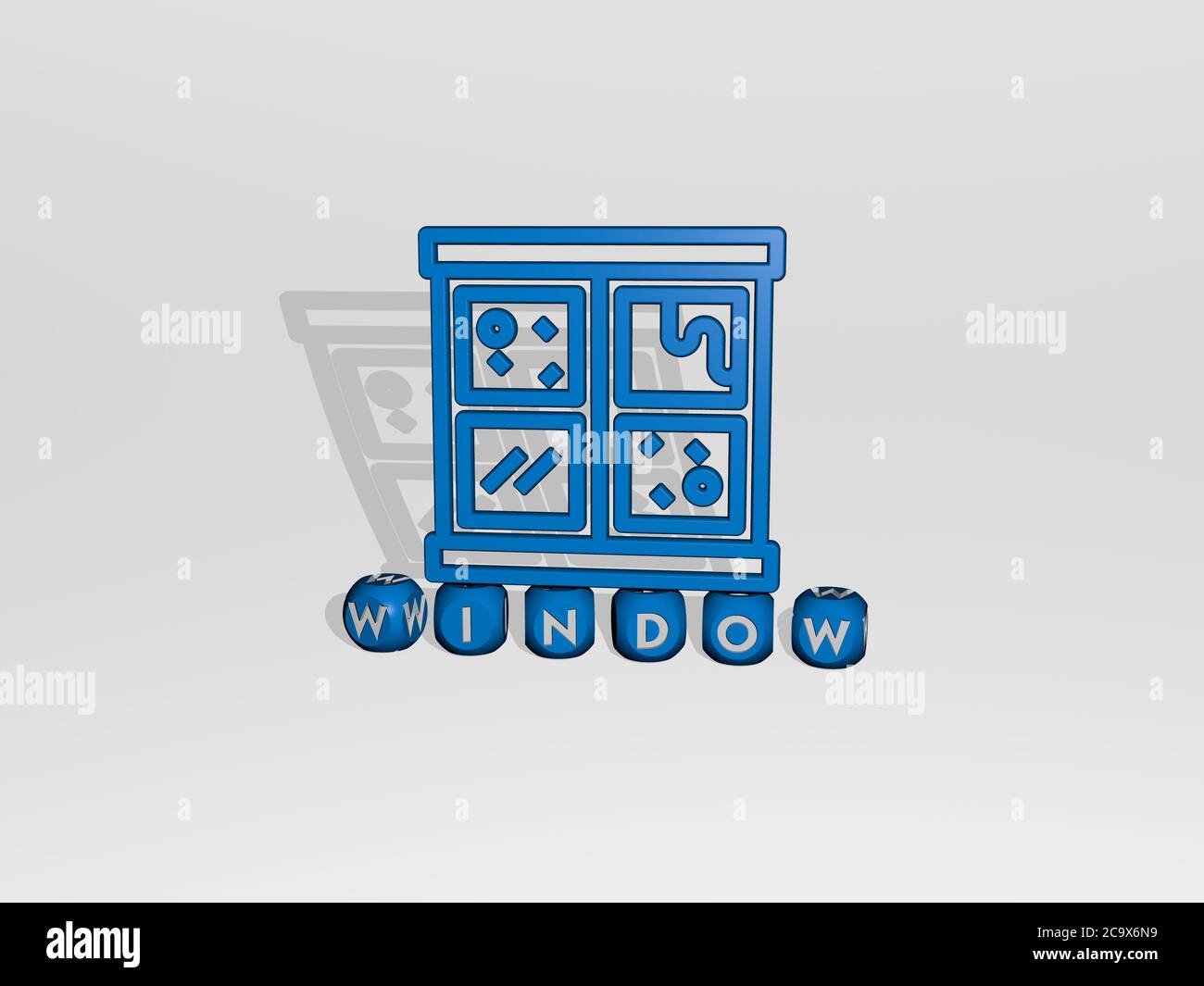 3D representation of WINDOW with icon on the wall and text arranged by ...
