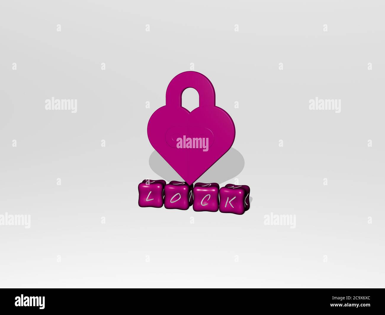 3D graphical image of lock vertically along with text built by metallic ...