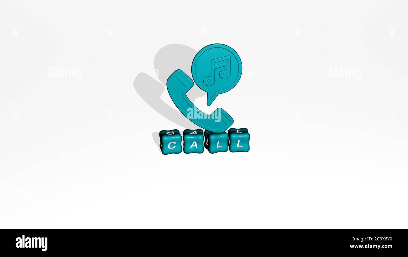 3D graphical image of CALL vertically along with text built by metallic ...