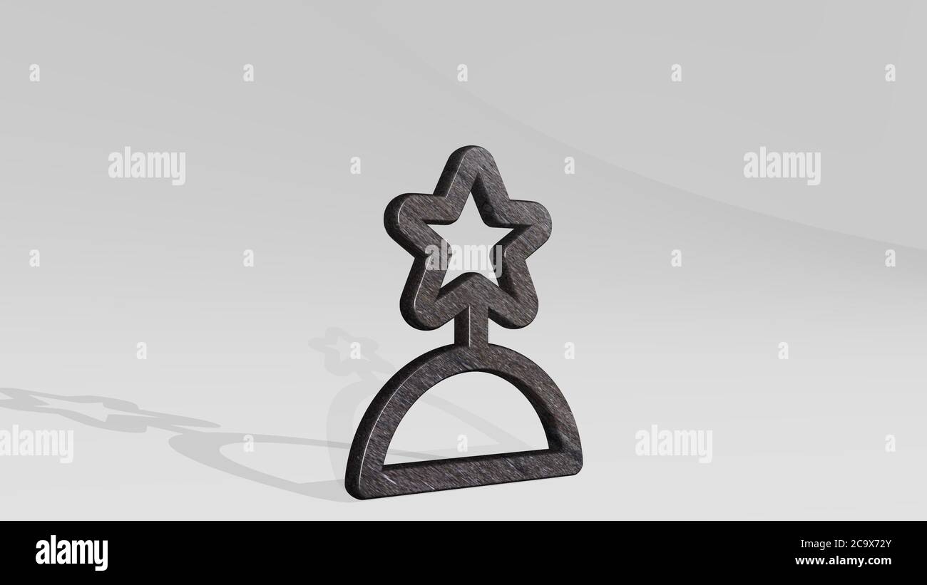 award star casting shadow with two lights. 3D illustration of metallic ...