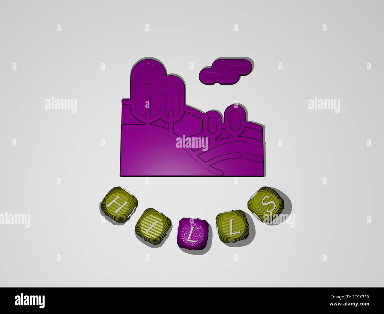 3D graphical image of hills vertically along with text built around the ...