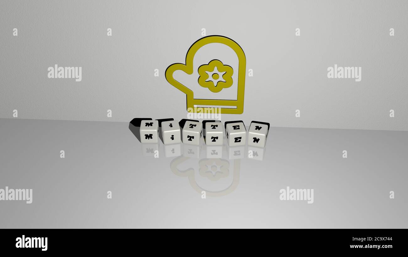 3D representation of mitten with icon on the wall and text arranged by ...