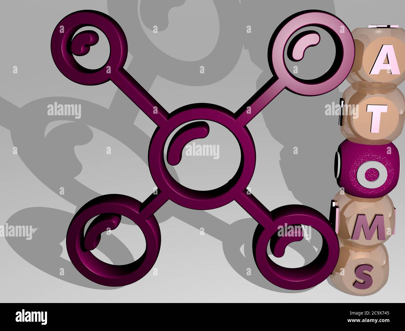 3D representation of atoms with icon on the wall and text arranged by ...