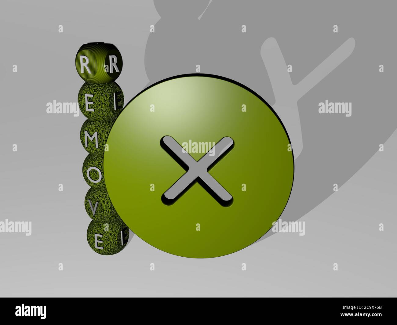 3D representation of remove with icon on the wall and text arranged by ...