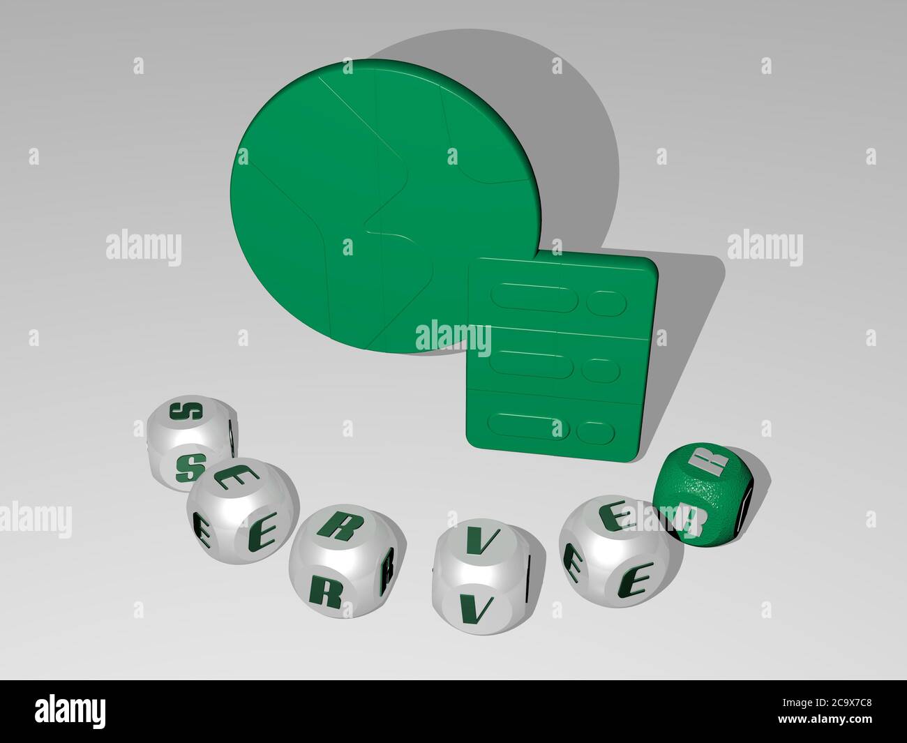 3D representation of SERVER with icon on the wall and text arranged by ...