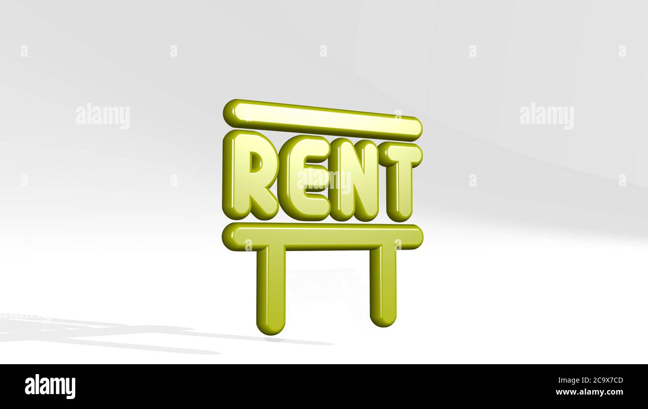 REAL ESTATE SIGN RENT stand with shadow. 3D illustration of metallic ...