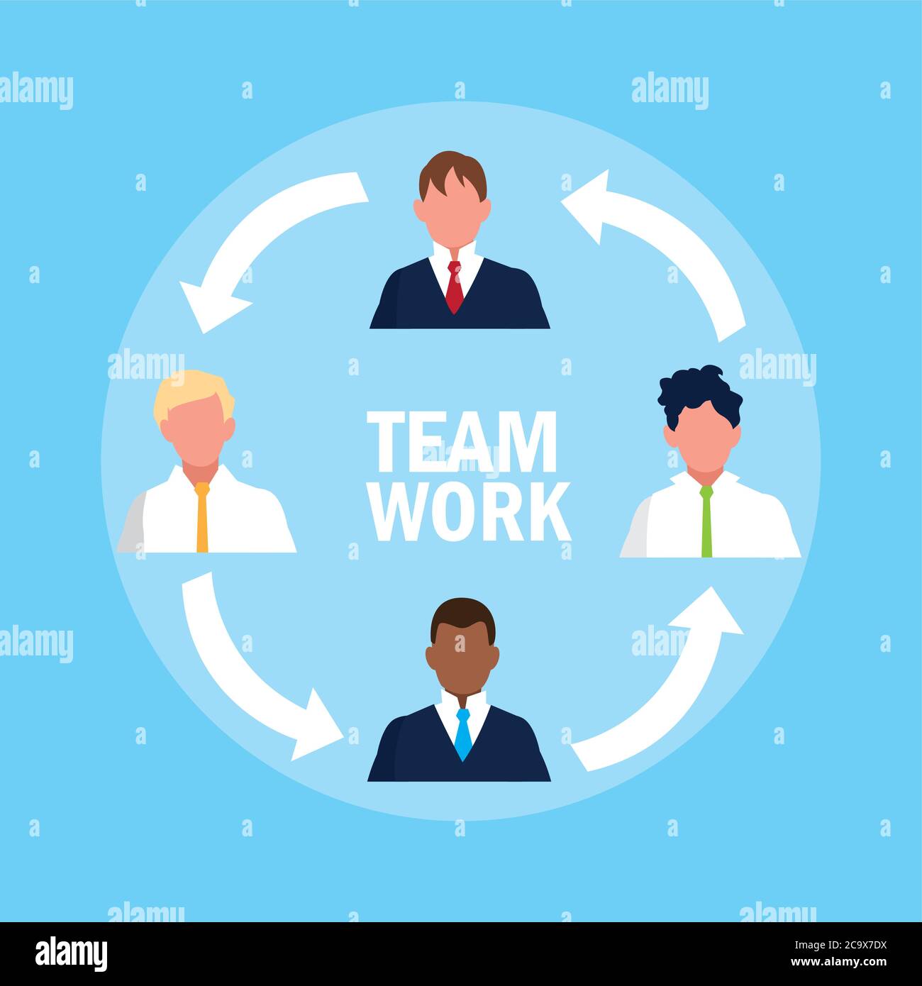 teamwork with business men elegant and arrows in circle vector ...