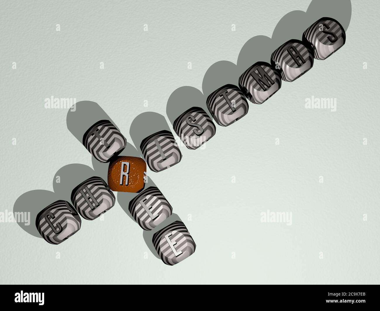 combination of CHRISTMAS TREE built by cubic letters from the top ...