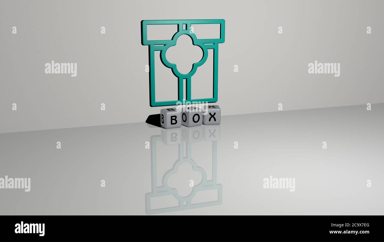 3D graphical image of BOX vertically along with text built by metallic ...