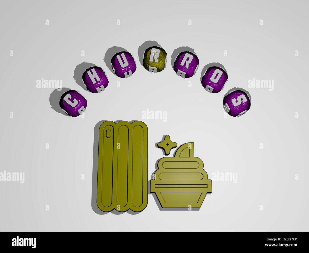 3D illustration of churros graphics and text around the icon made by ...