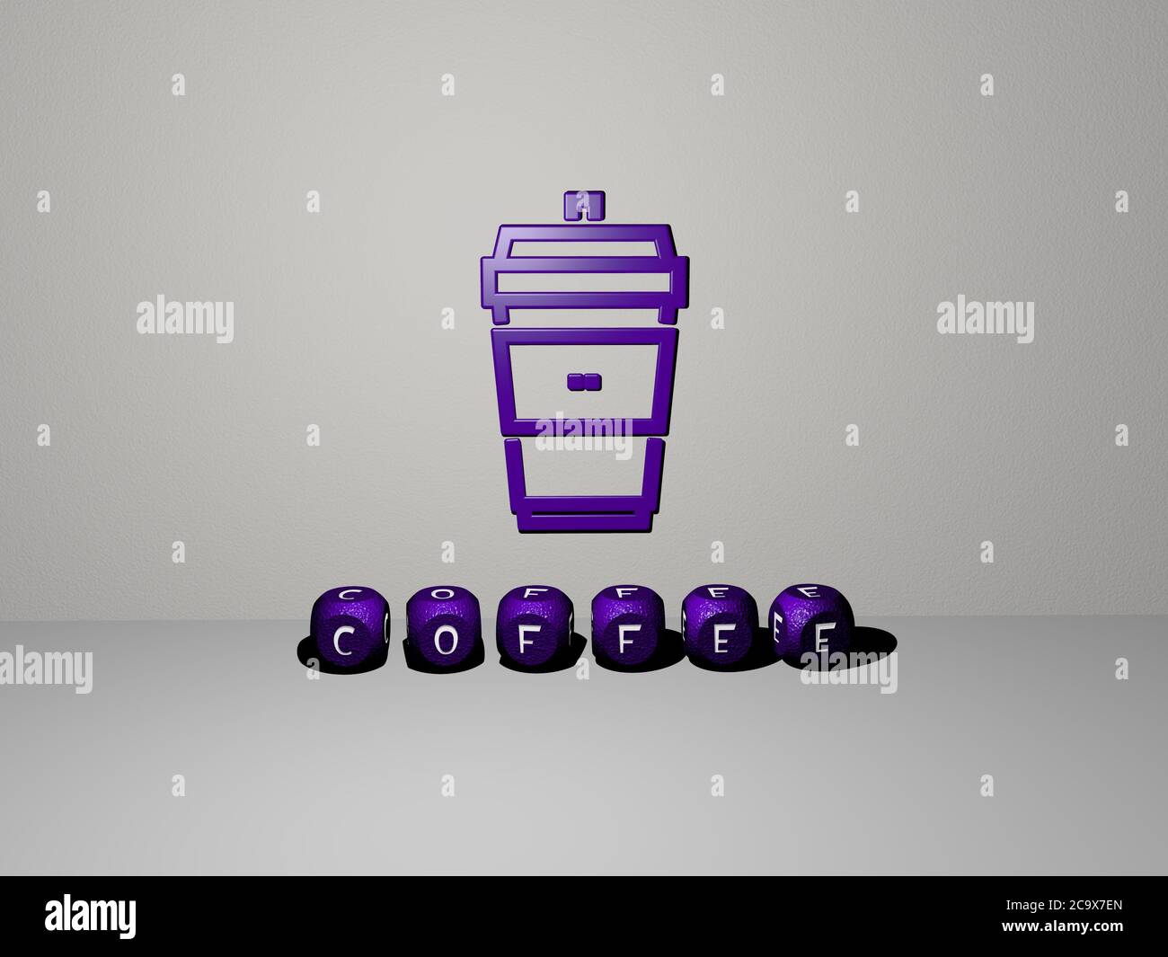 3D representation of coffee with icon on the wall and text arranged by ...