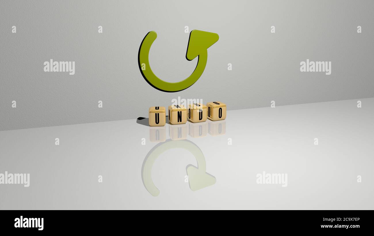 3D representation of undo with icon on the wall and text arranged by ...