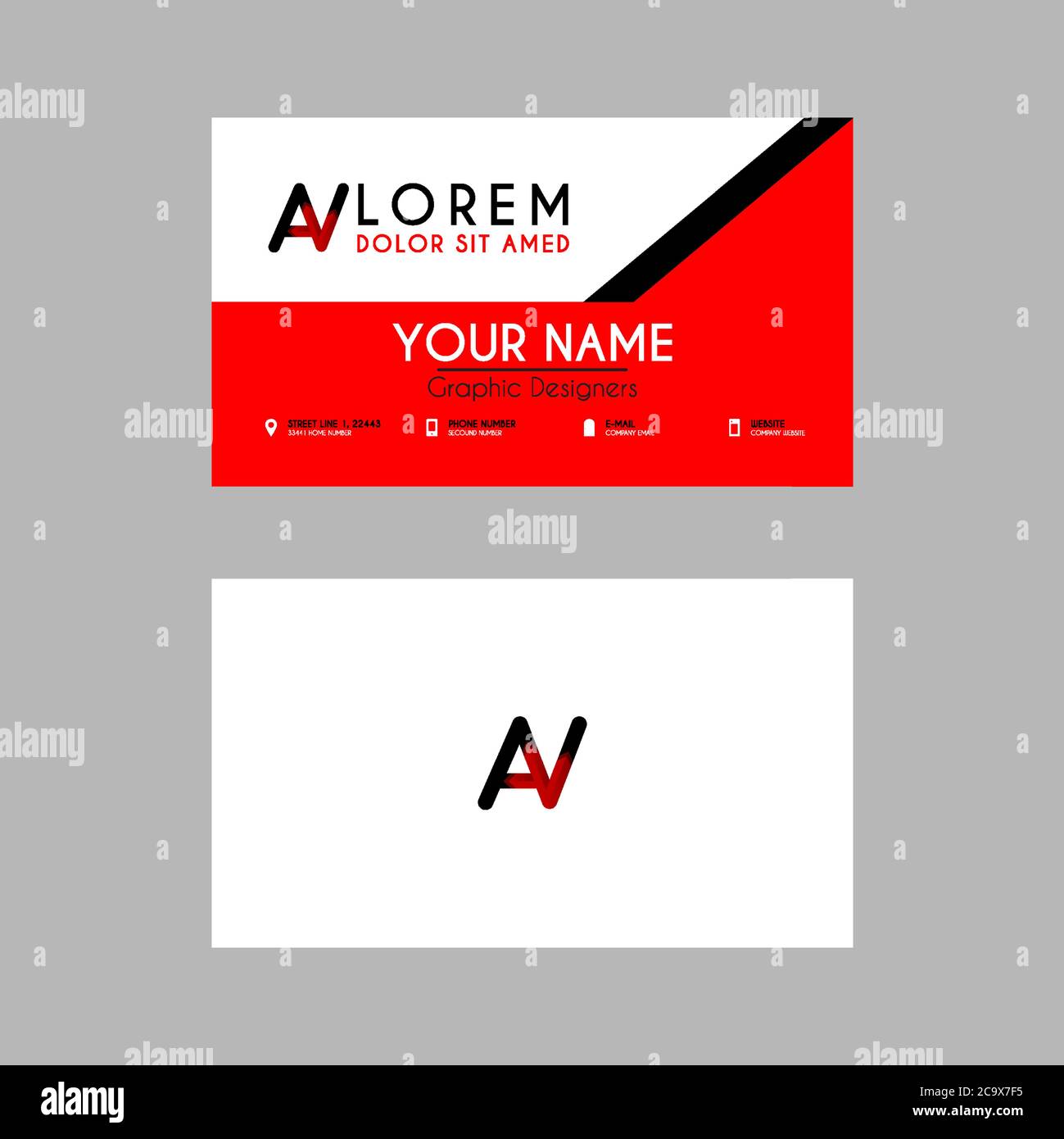 Modern Creative Business Card Template with AV ribbon Letter Logo .VA ...