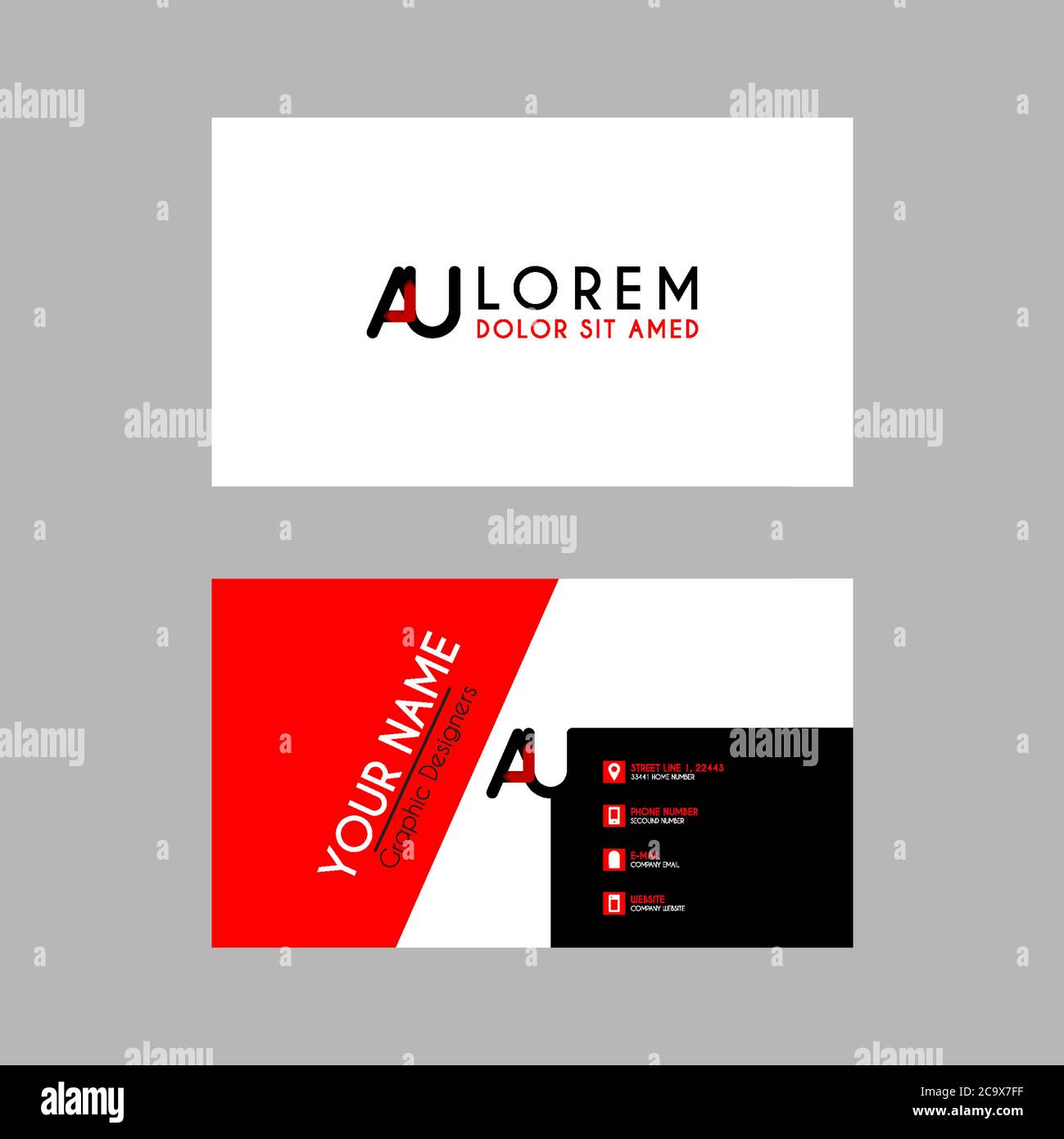 Modern Creative Business Card Template with AU ribbon Letter Logo .UA ...
