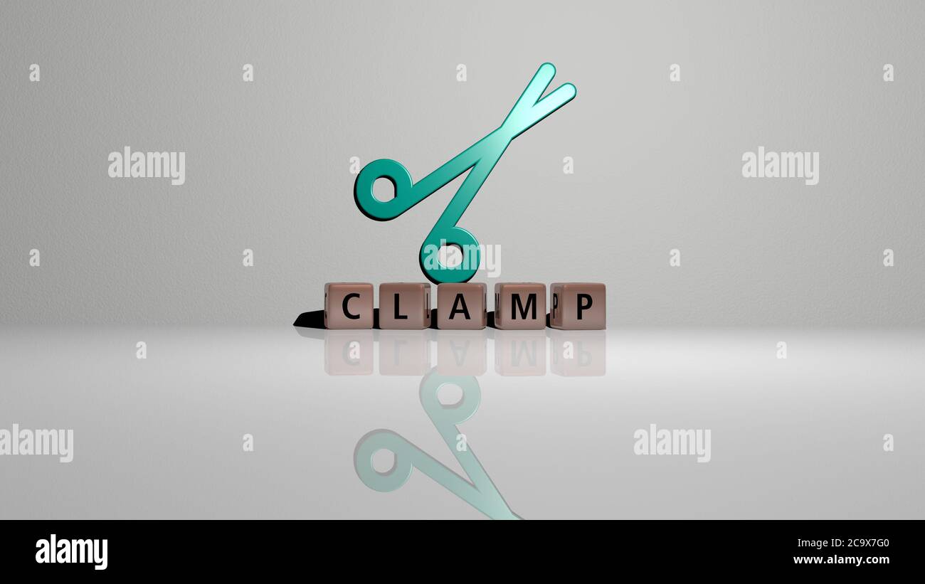 3D representation of clamp with icon on the wall and text arranged by ...
