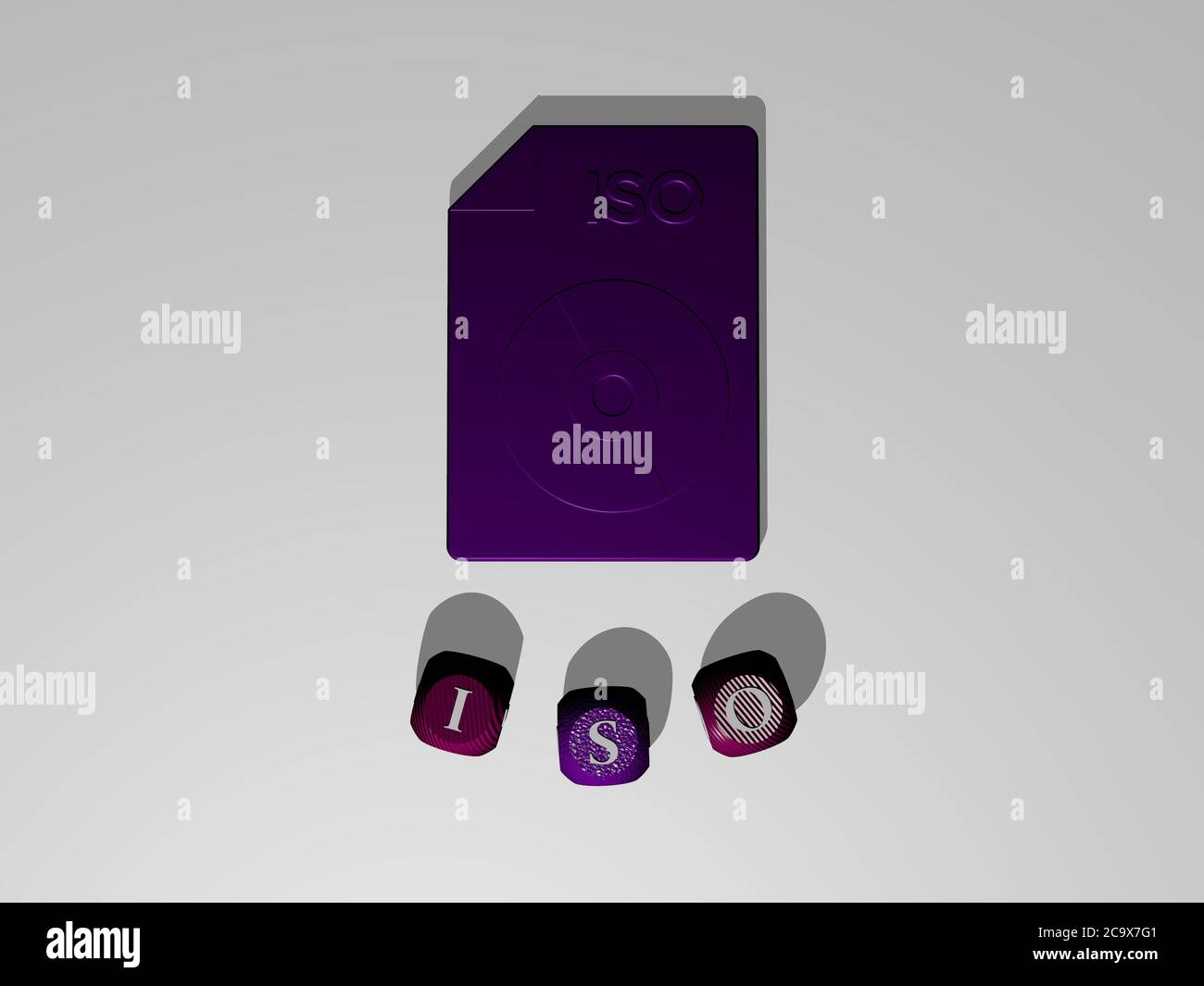 3D representation of ISO with icon on the wall and text arranged by ...