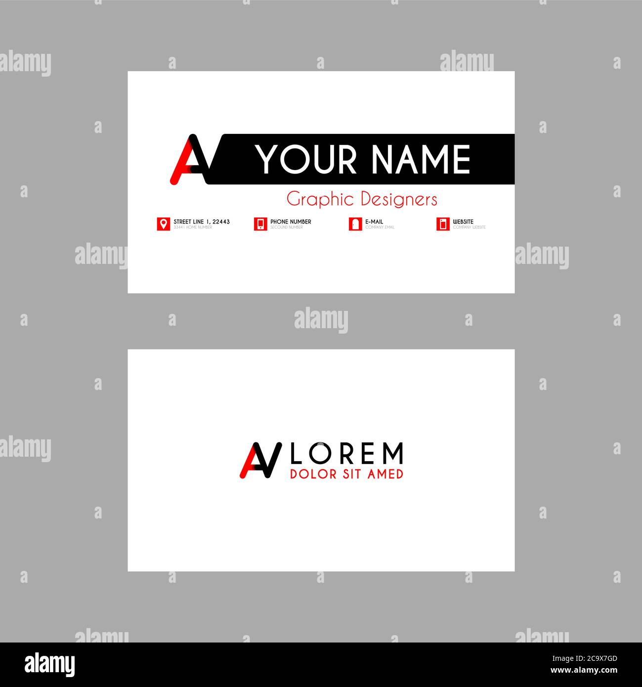 Simple Business Card with initial letter AV rounded edges. VA logo can ...