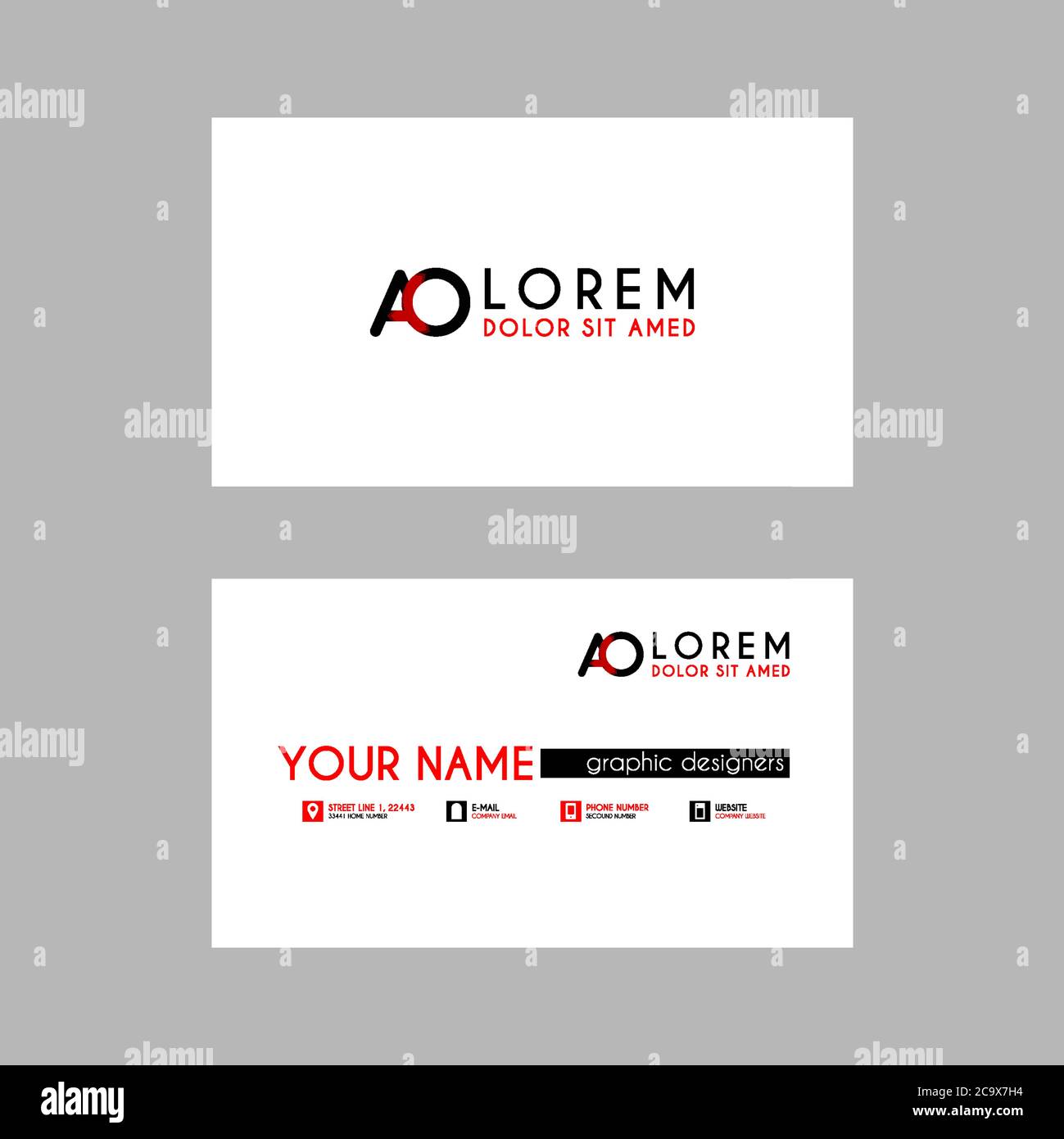 Modern Creative Business Card Template with AO ribbon Letter Logo .OA ...