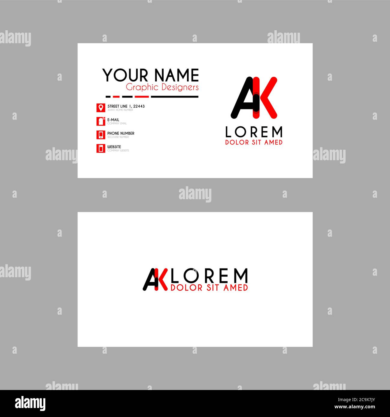 Simple Business Card with initial letter AK rounded edges. KA logo can ...