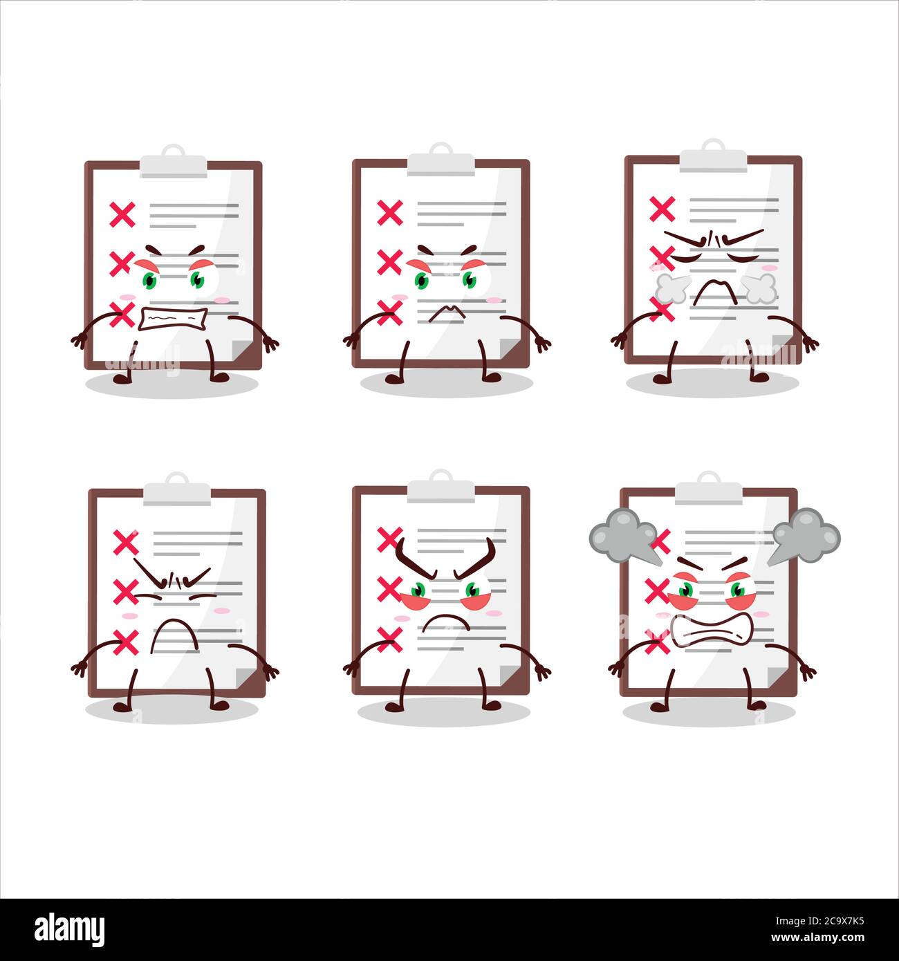 clipboard with cross checkboard cartoon character with various angry ...